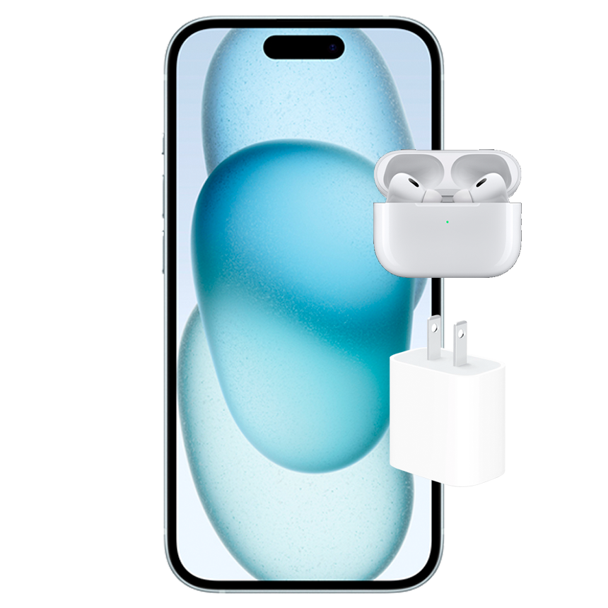 COMBO IPHONE 15 (128GB) + 20W POWER ADAPTER USBC + APPLE AIRPODS PRO 2 ...